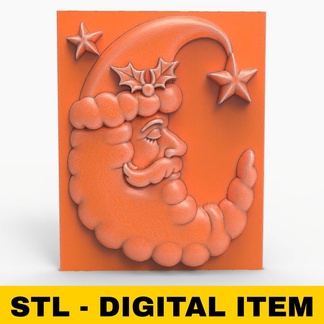 Santa Moon Face STL File for CNC Carving Christmas Wall Art Relief With ...