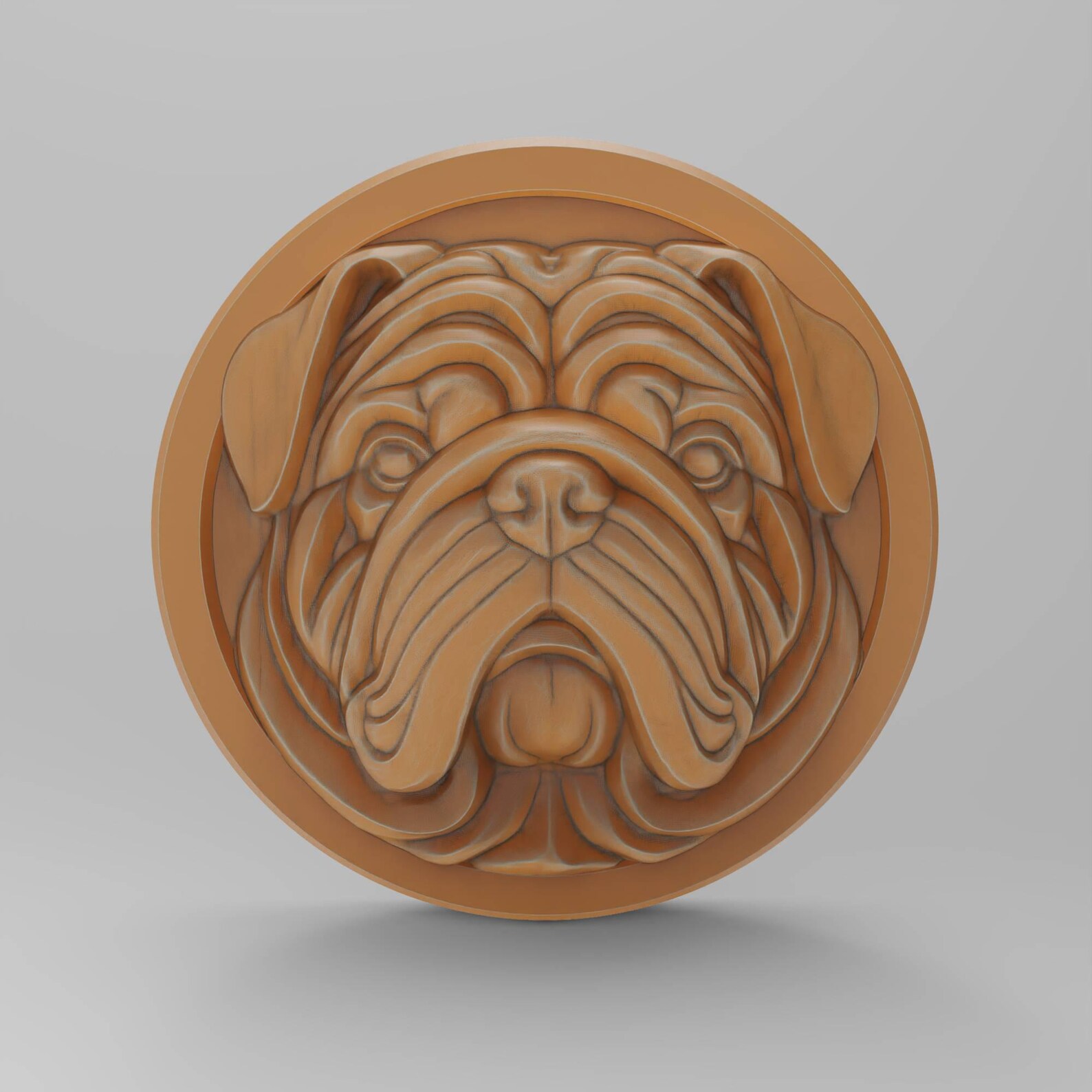 Bulldog Plaque 3D STL File, Round Coin Dog Sign for CNC Router, 3D ...