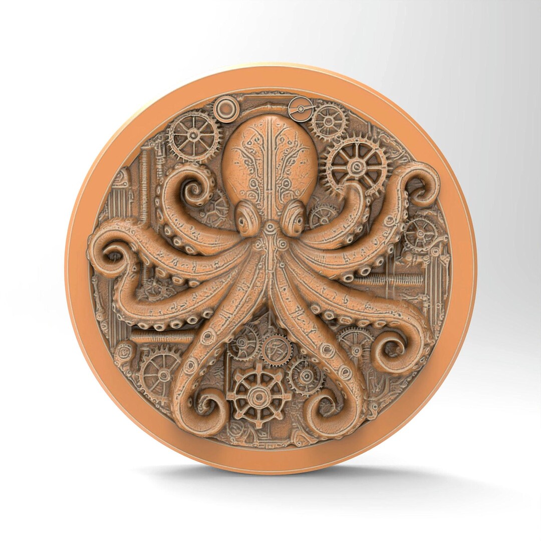 Steampunk Octopus Plaque 3D Model for CNC and 3D Printing - Detailed ...
