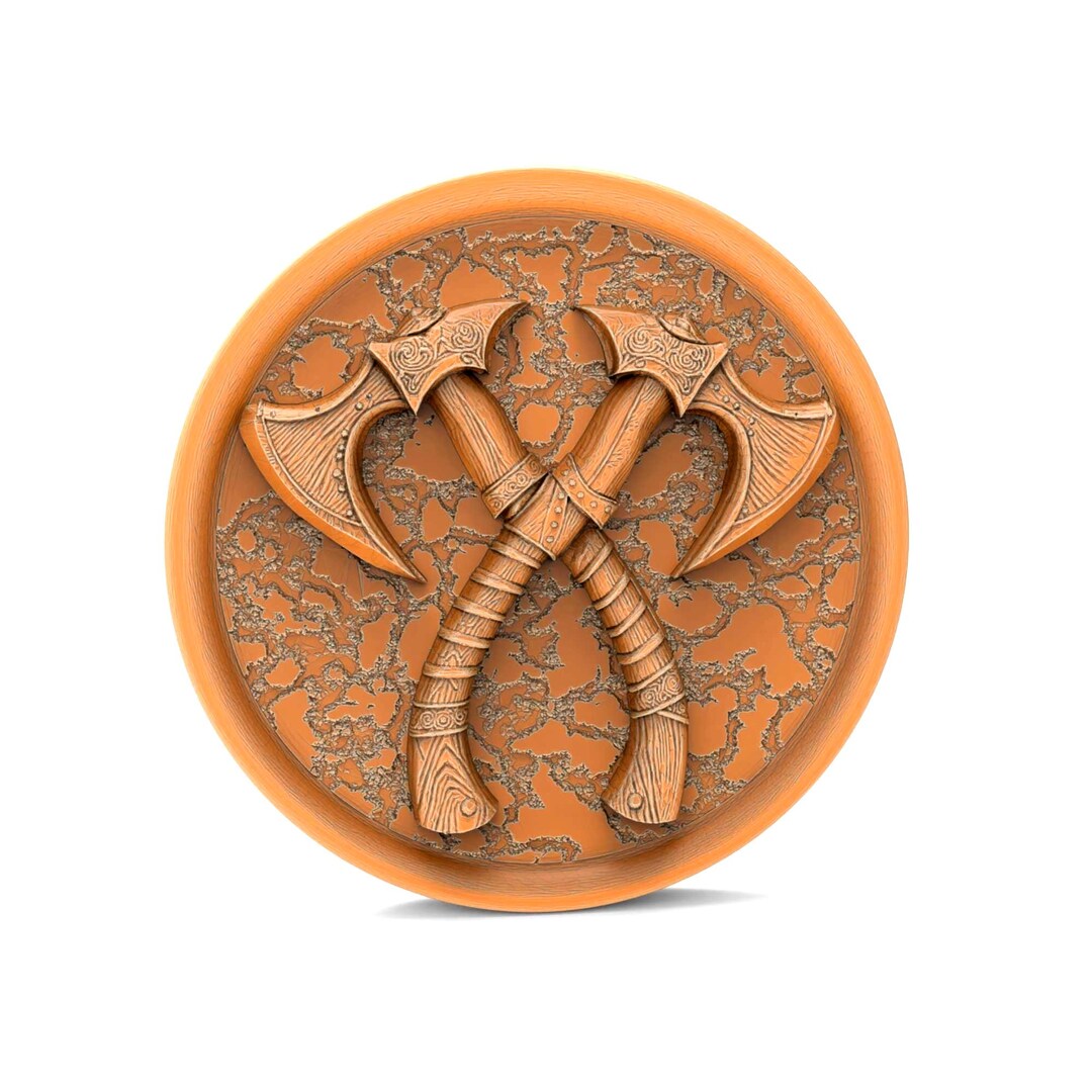 Viking Axes Round Shield STL File – Norse Axe Pendant Coin Wall Art ...