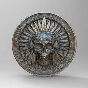 Aztec Skull Chief 3D STL Model for CNC and 3D Printing High Detail ...