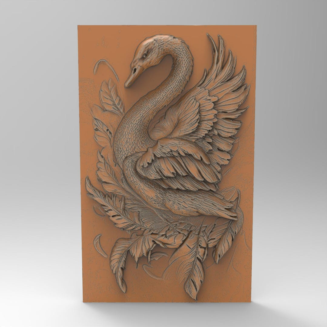 Elegant Swan Bas Relief STL File – 3D Model for CNC, 3D Printing, Laser ...
