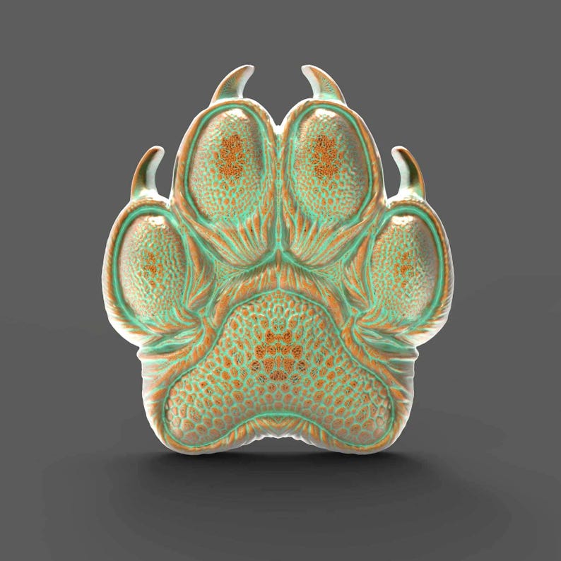 3D Dog Paw Print Sculpture Model Animal Sculpture Realistic Clawed STL ...