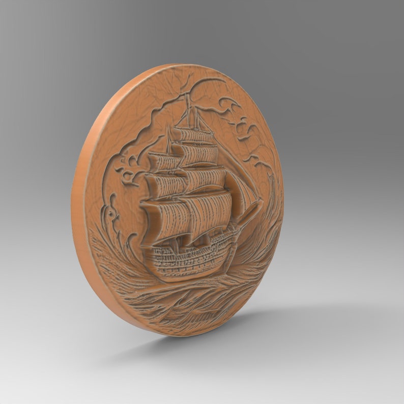 Viking Ship Round Coin Wall Plaque Relief STL File for CNC Router 3D ...