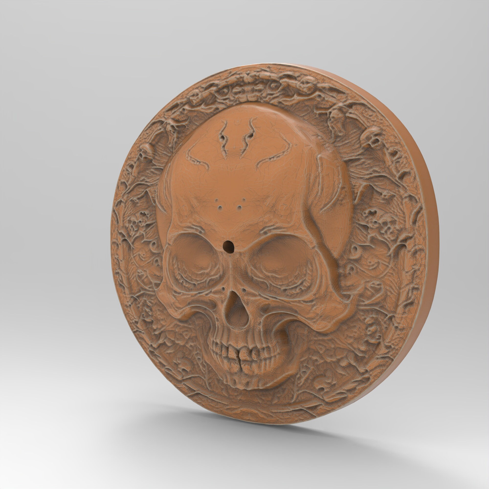 Skull Clock Face STL File for CNC Carving Round Gothic Wall Art Relief ...
