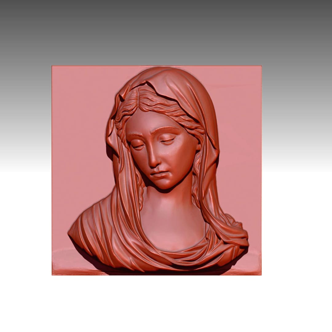 Virgin Mary 3D Relief Model STL File for CNC Engraving 3D Printing ...