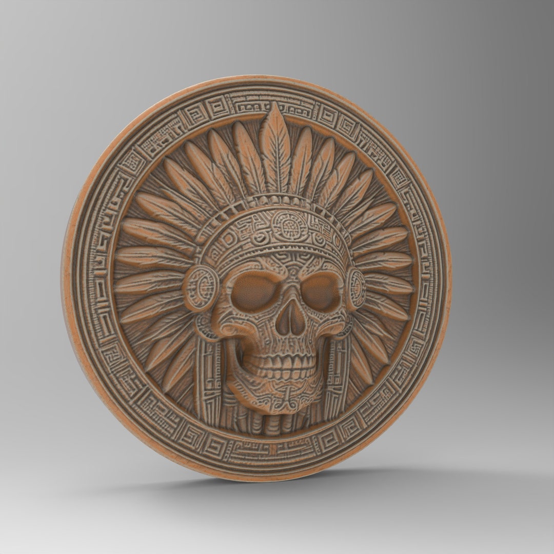 Aztec Skull Chief 3D STL Model for CNC and 3D Printing High Detail ...