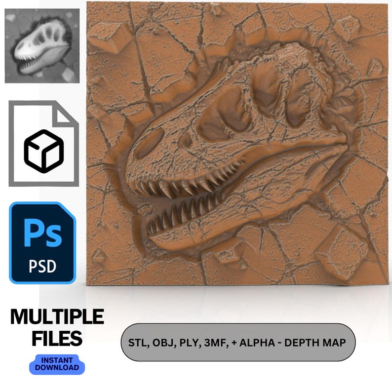 T-rex Fossil 3D Model Dinosaur Skull STL File CNC Router 3D Printer ...