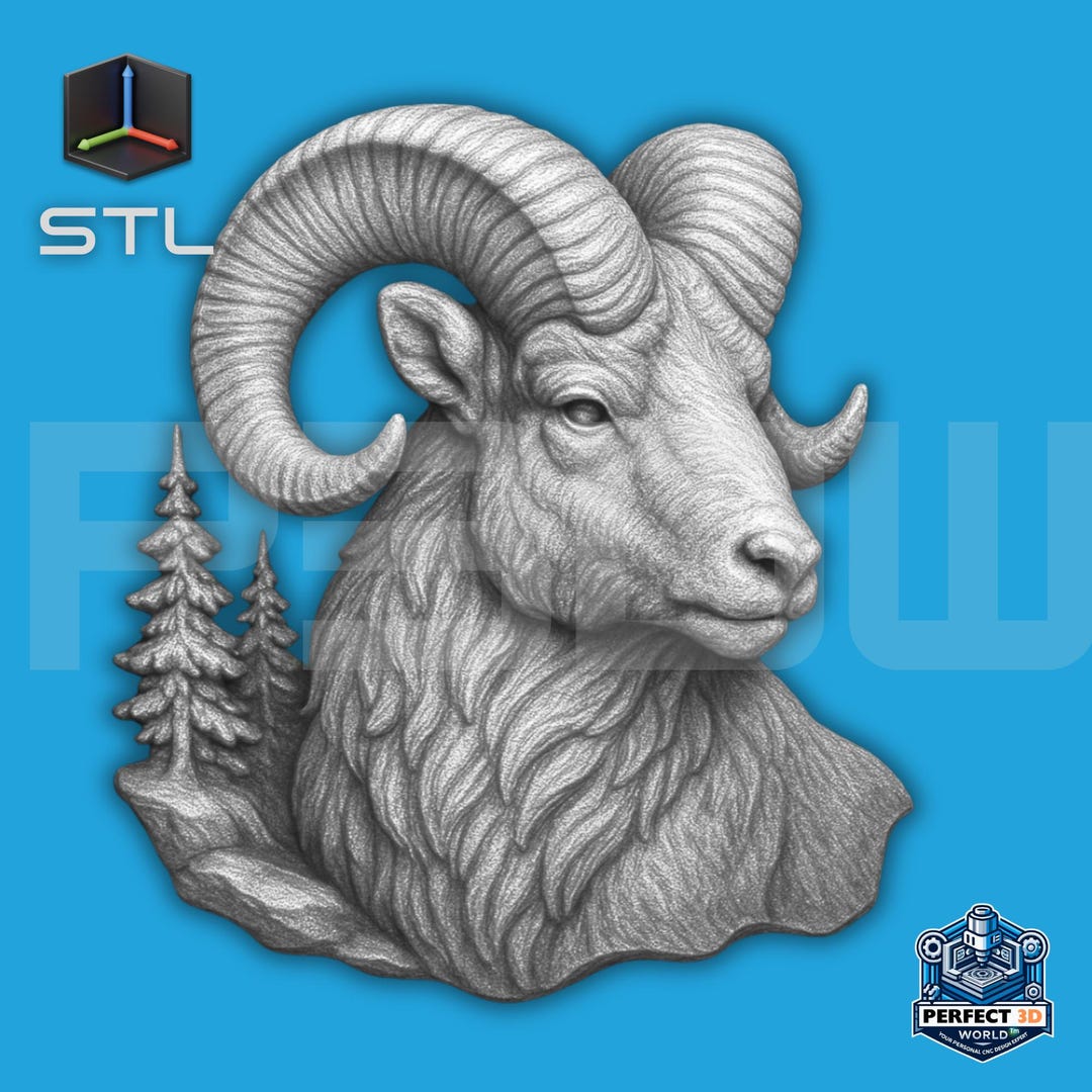 Ram STL Model – High-relief Mountain Ram Sculpture for CNC and 3D ...