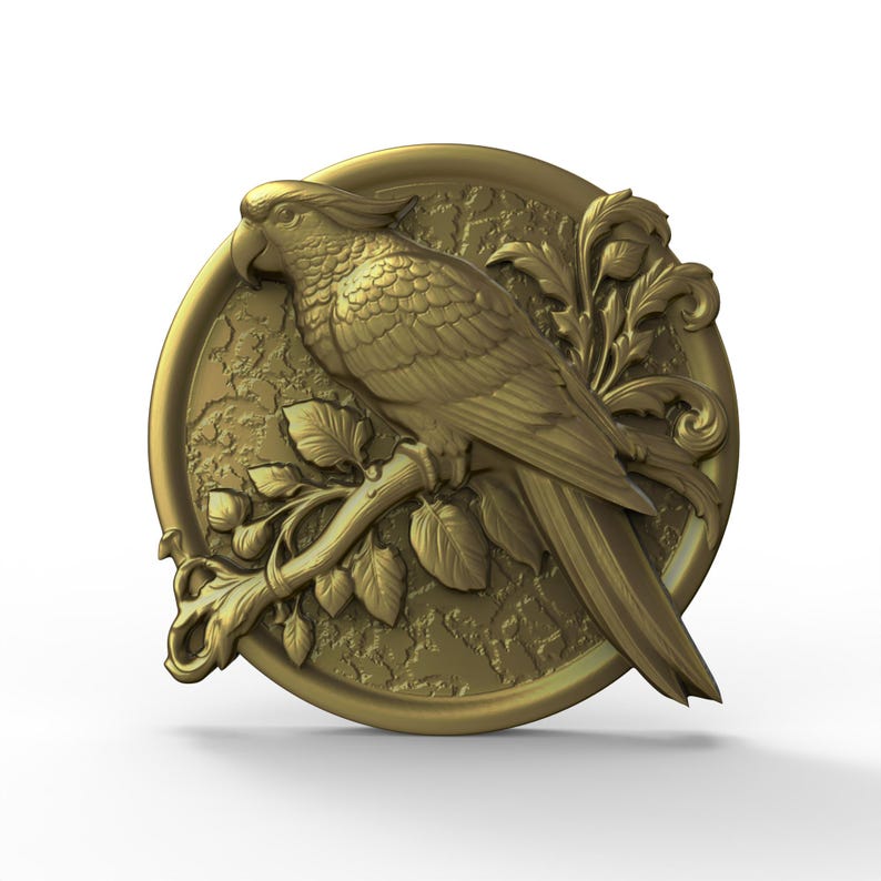 Parrot on Branch Round Base Wall Art Plaque STL File Animal 3D Model ...