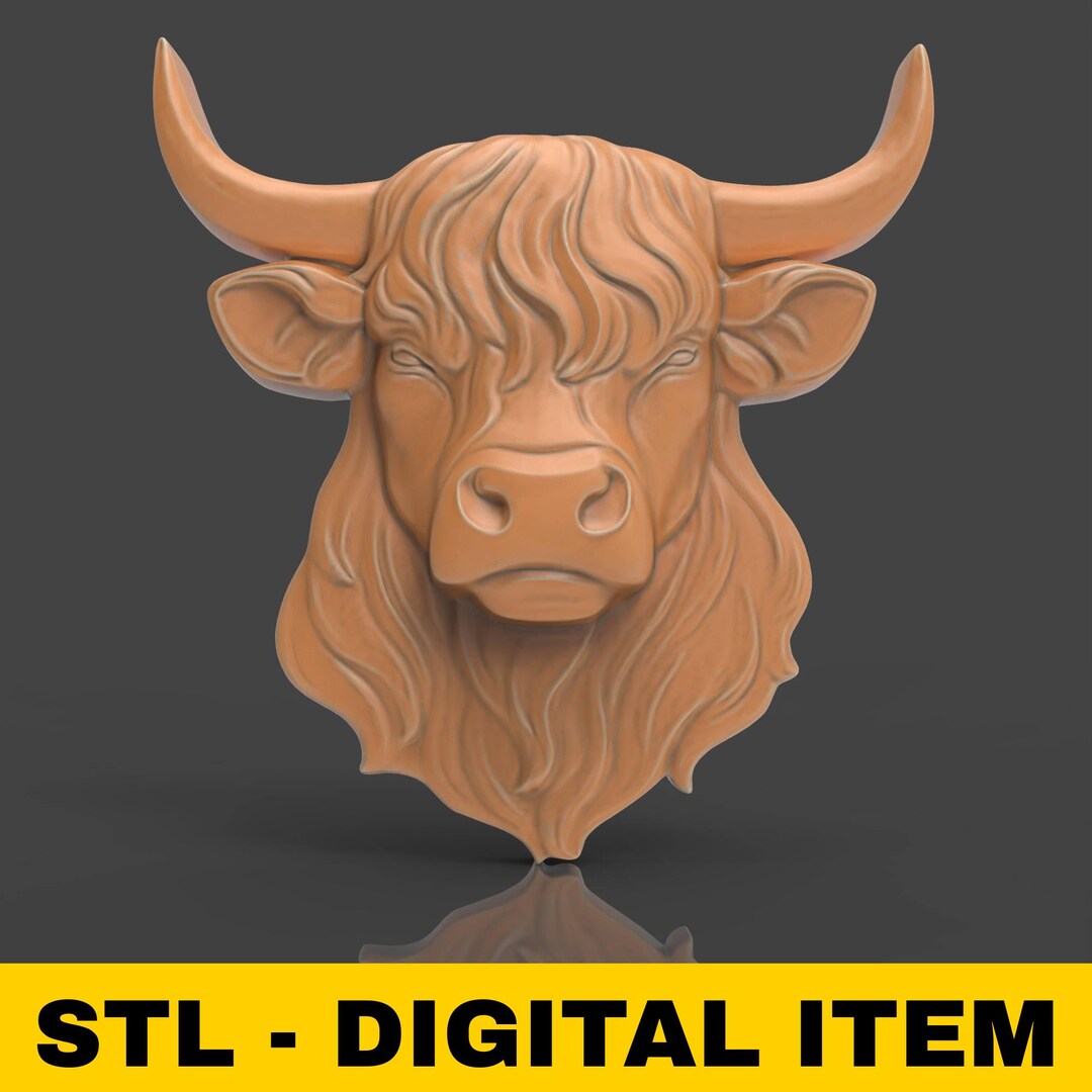 Highland Cow Head STL File for CNC Carving 3D Printing Rustic Farm ...