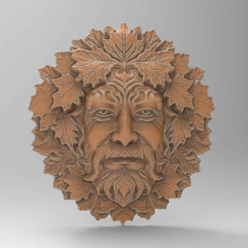 3D Printable Forest Green Leaf Man Pagan Square Tile Garden Sculpture ...