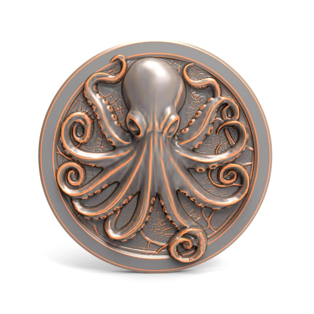 Octopus Coin 3D Model for CNC and 3D Printing - Detailed Nautical ...