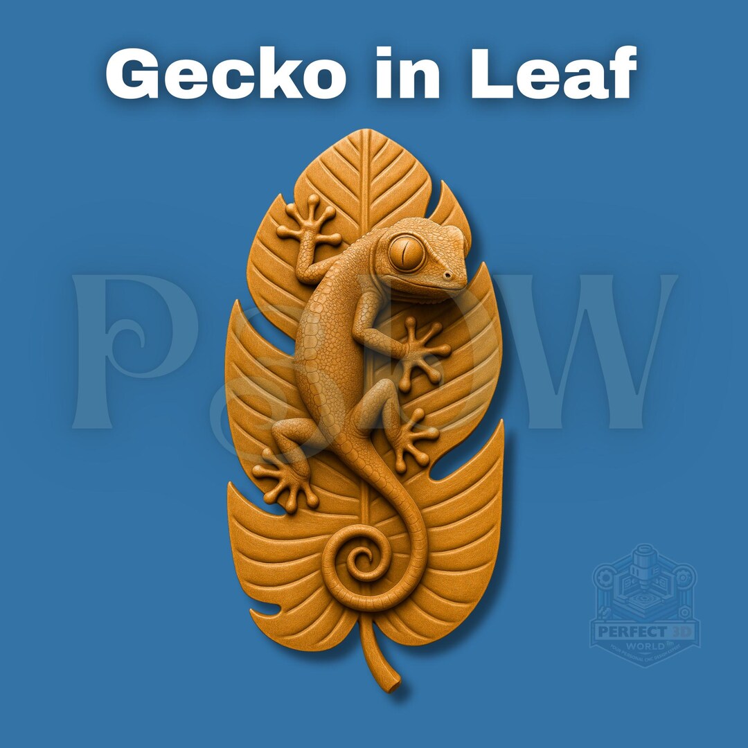 STL File for CNC Router 3D Printer Laser Engraving Gecko in Leaf ...