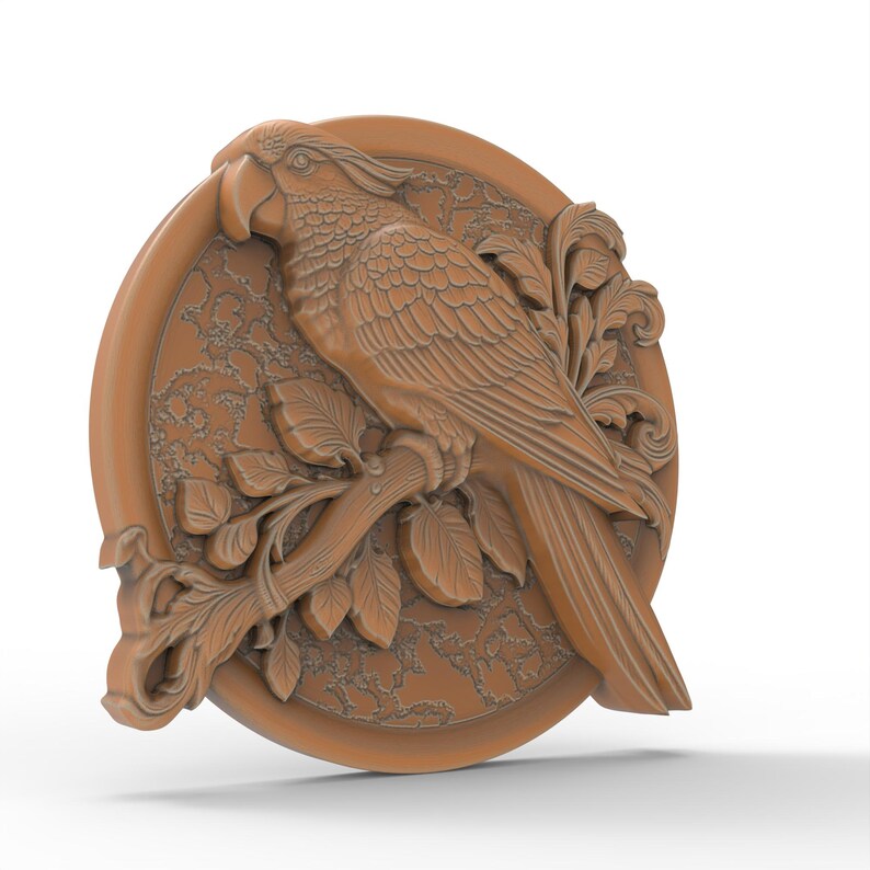 Parrot on Branch Round Base Wall Art Plaque STL File Animal 3D Model ...