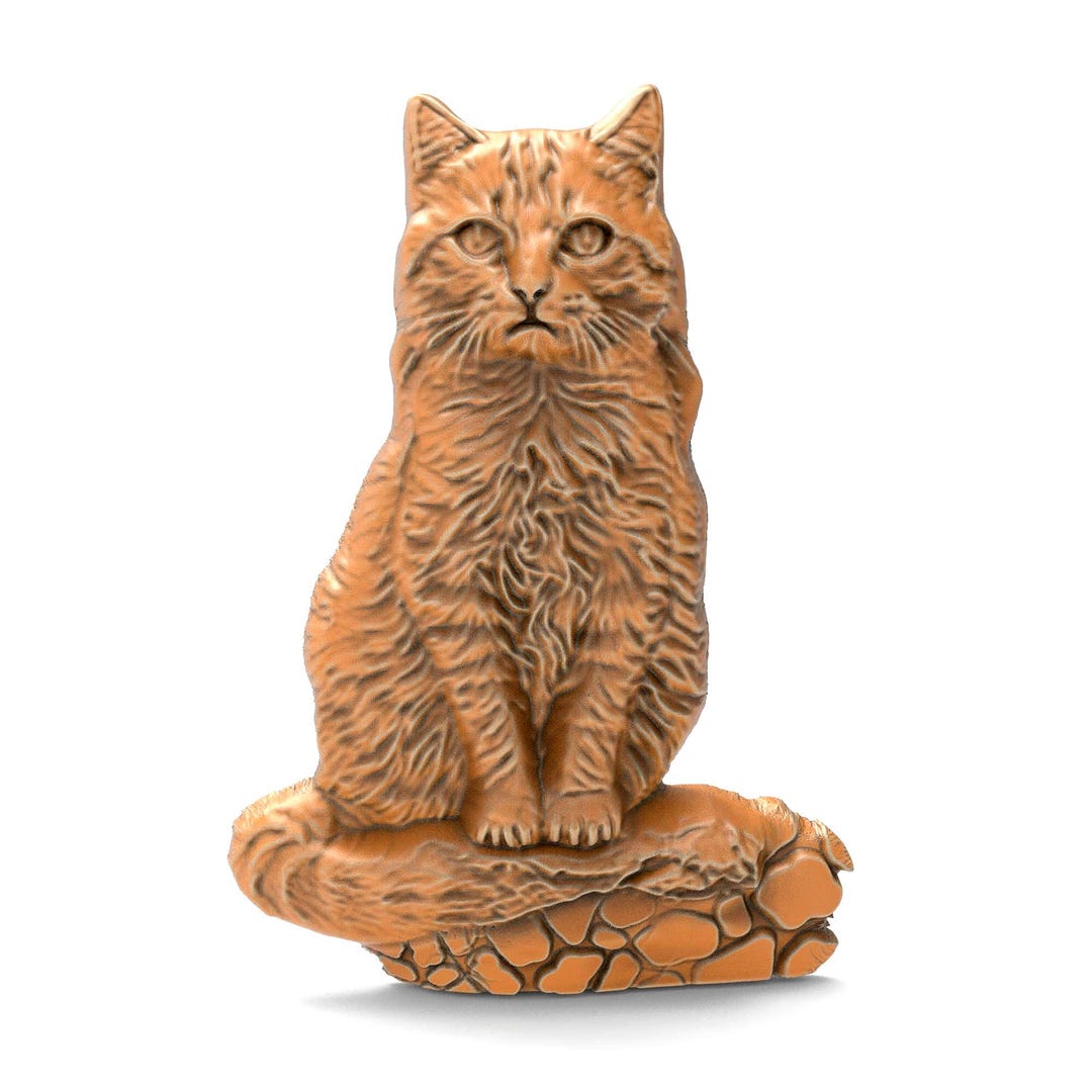 3D Printable Sitting Cat Flat Back STL File for CNC Router 3D Printer ...