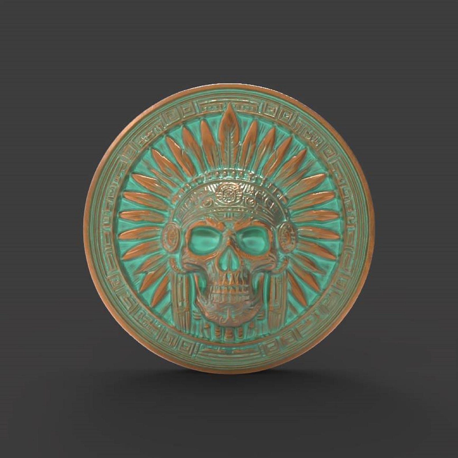 Aztec Skull Chief 3D STL Model for CNC and 3D Printing - High Detail ...