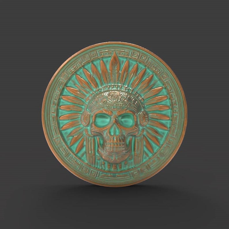 Aztec Skull Chief 3D STL Model for CNC and 3D Printing - High Detail ...