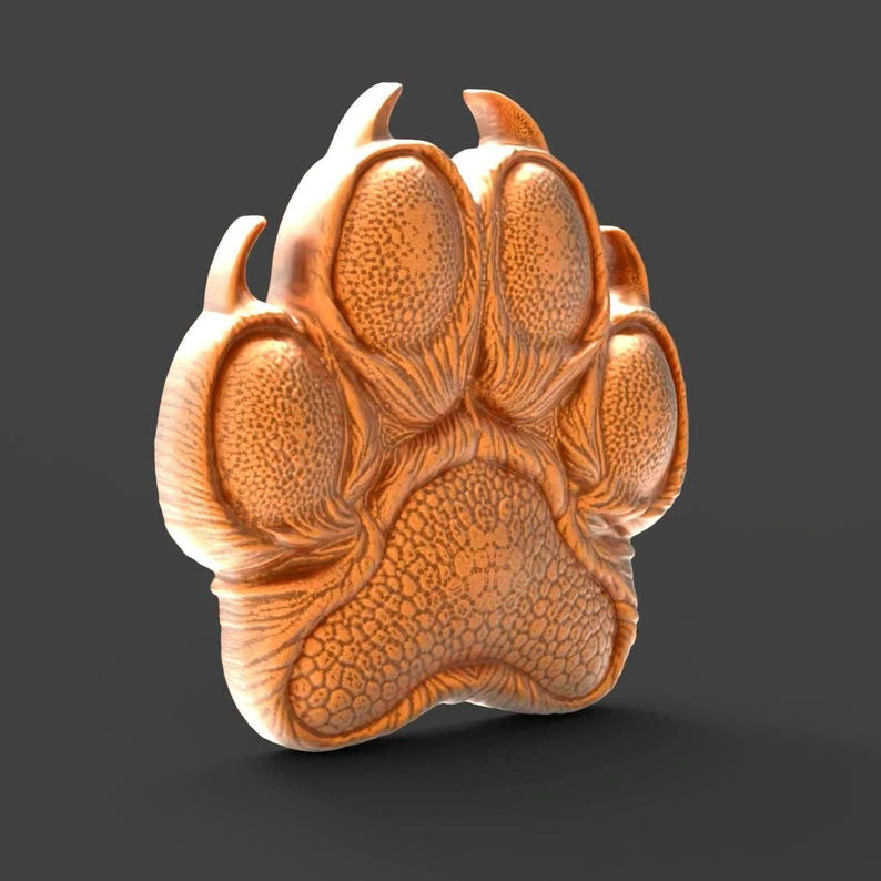 3D Dog Paw Print Sculpture Model Animal Sculpture Realistic Clawed STL ...