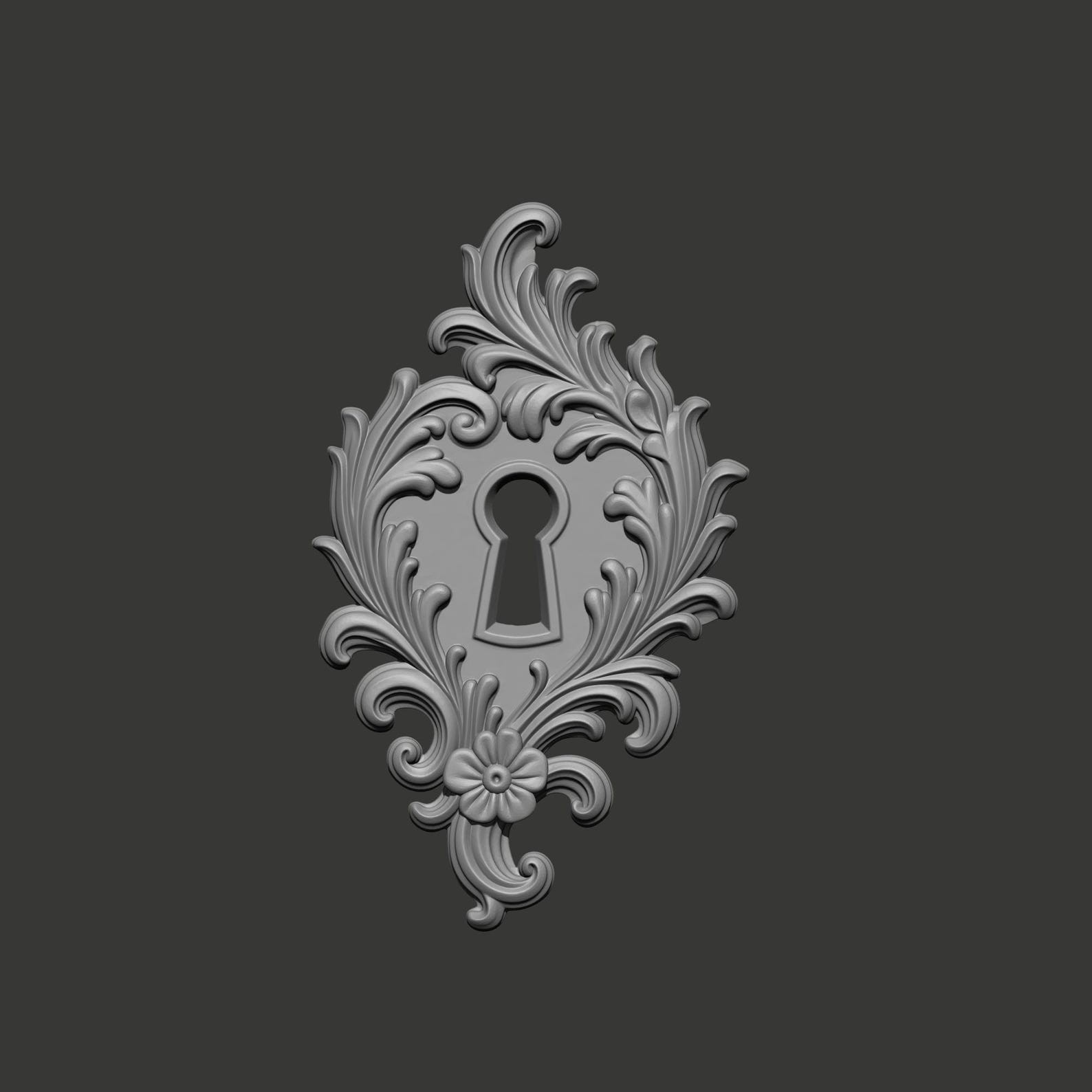 Floral Keyhole STL File for CNC Carving 3D Printing Rococo Escutcheon ...