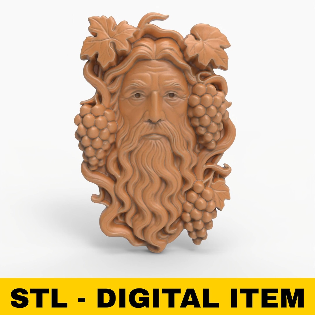 Grapevine Green Man STL – Elegant Nature Spirit Grape 3D Relief for CNC ...