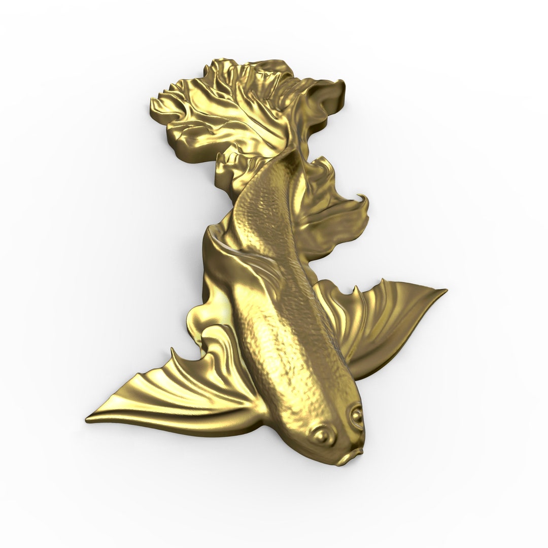STL File Graceful Koi Goldfish Serene Japanese Beauty Sculpture Flat ...