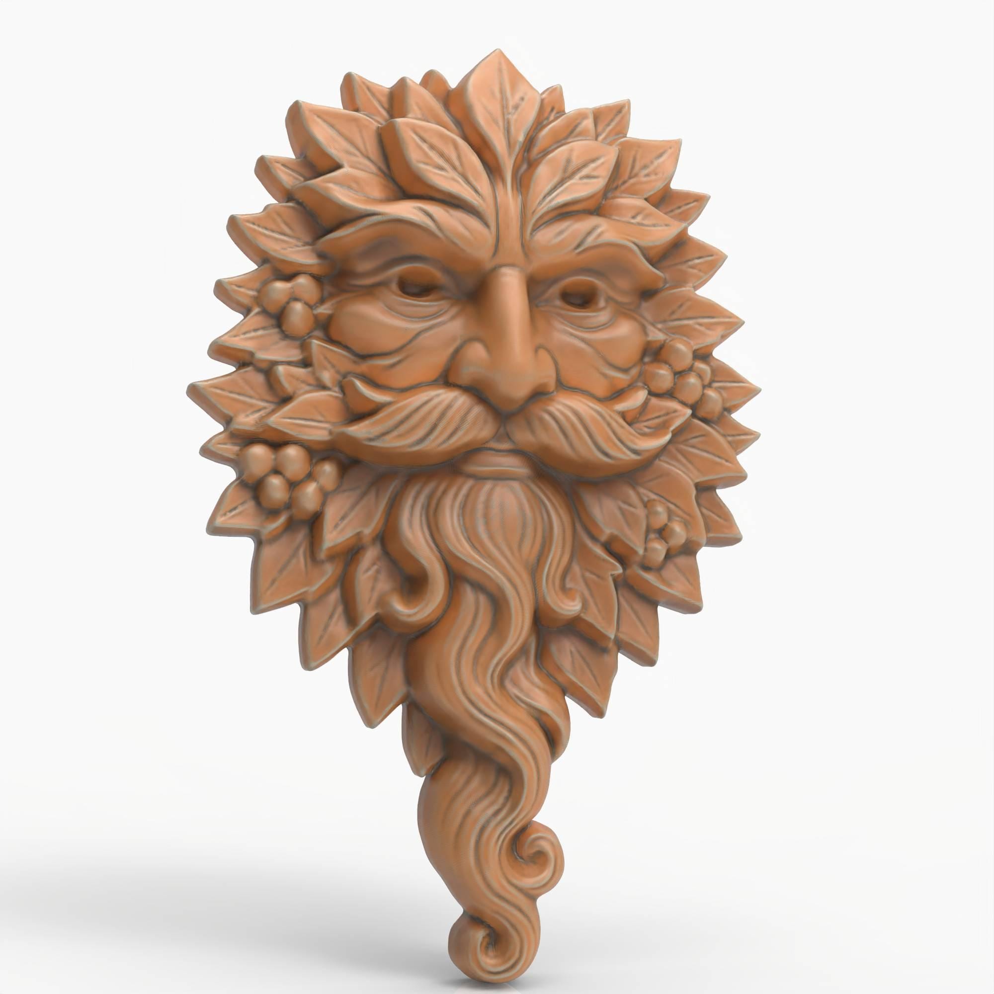 Green Man Leaf Face STL File 3D Model Stylized With Flowing Beard for ...