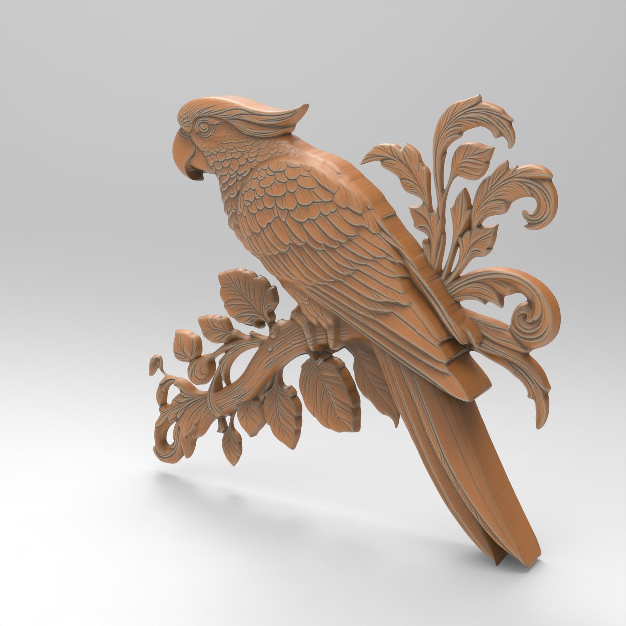 Parrot on Branch Wall Art Plaque STL File Animal 3D Model for CNC 3D ...