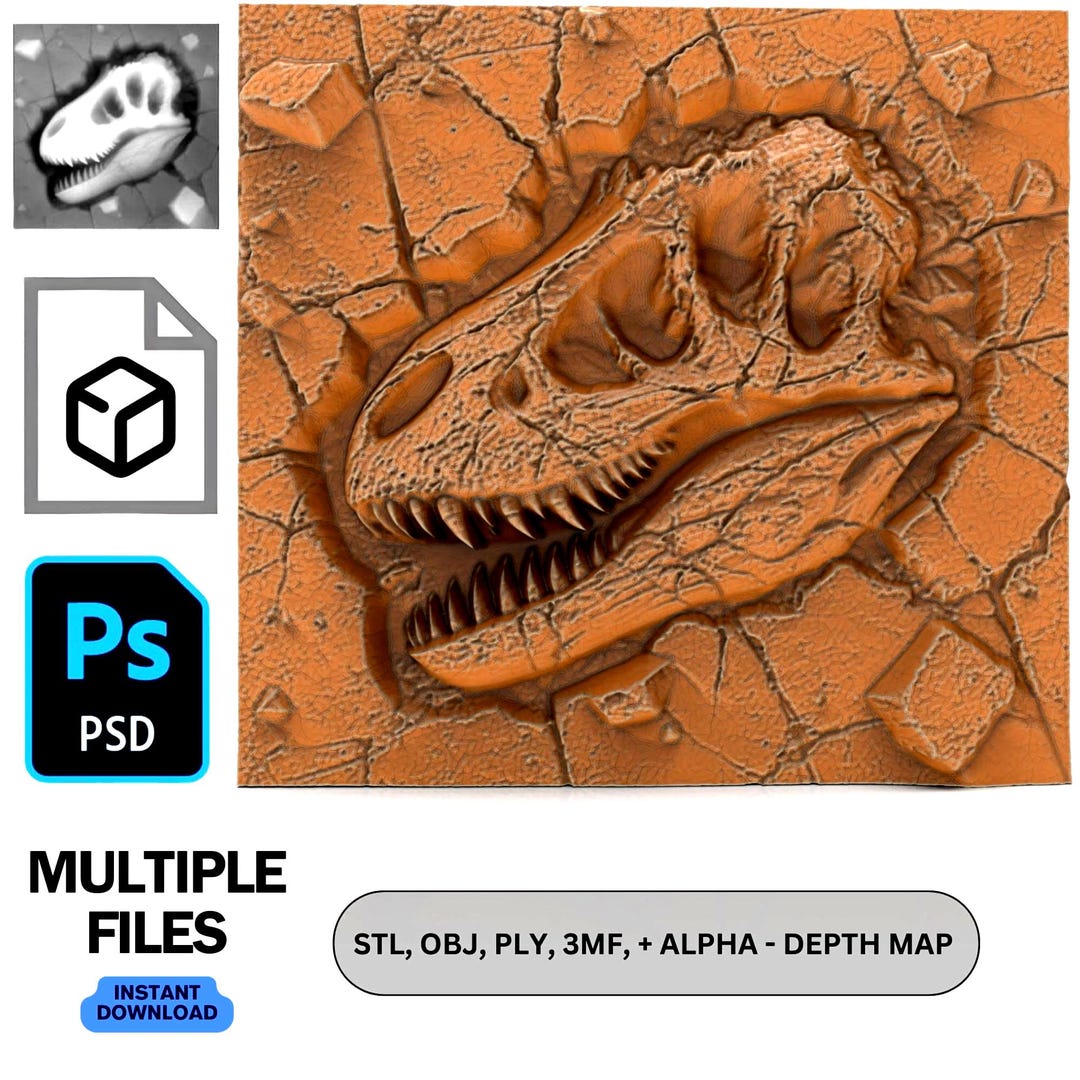 T-rex Fossil 3D Model Dinosaur Skull STL File CNC Router 3D Printer ...