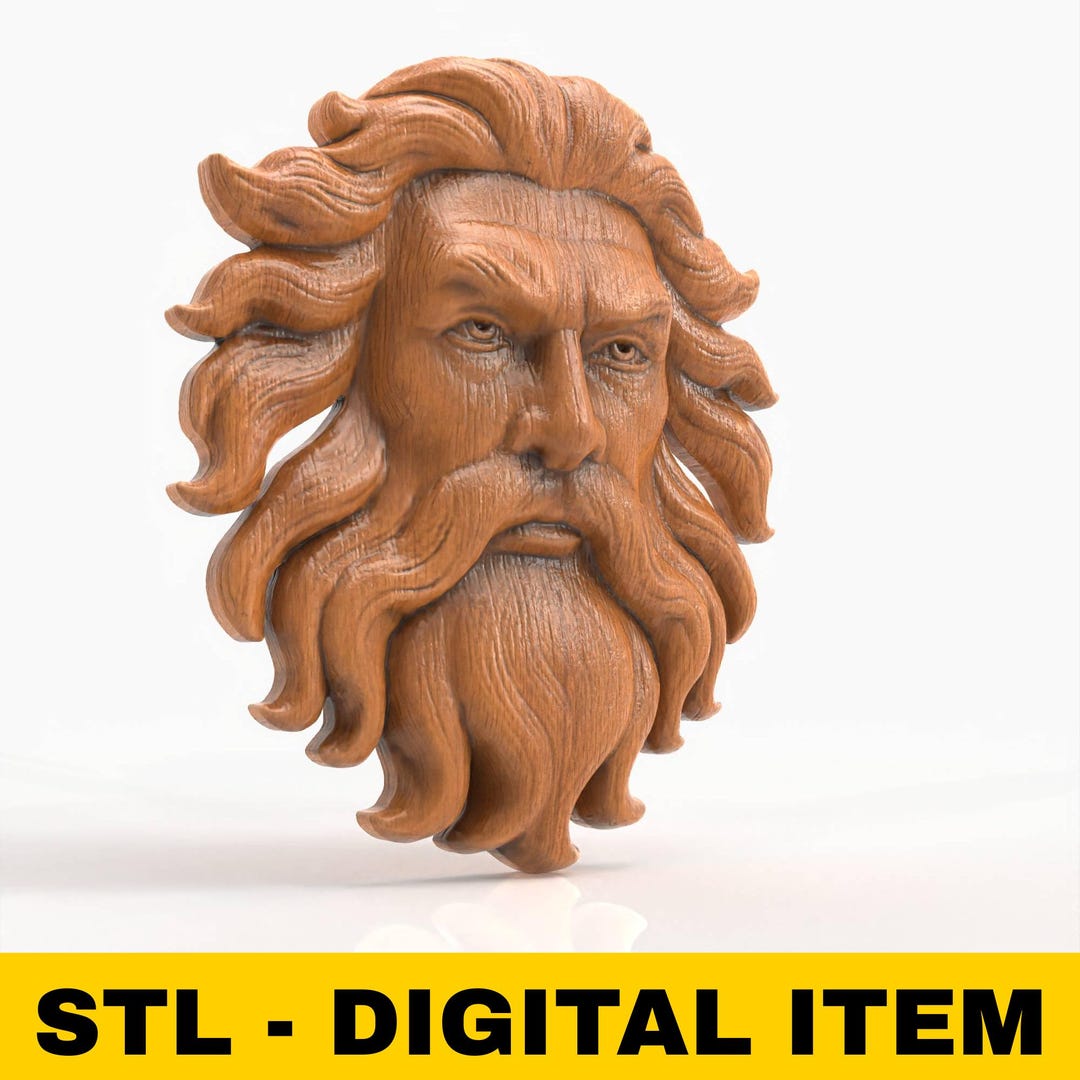 Zeus Poseidon Mythic Face STL File for CNC Carving Rustic Wall Art ...