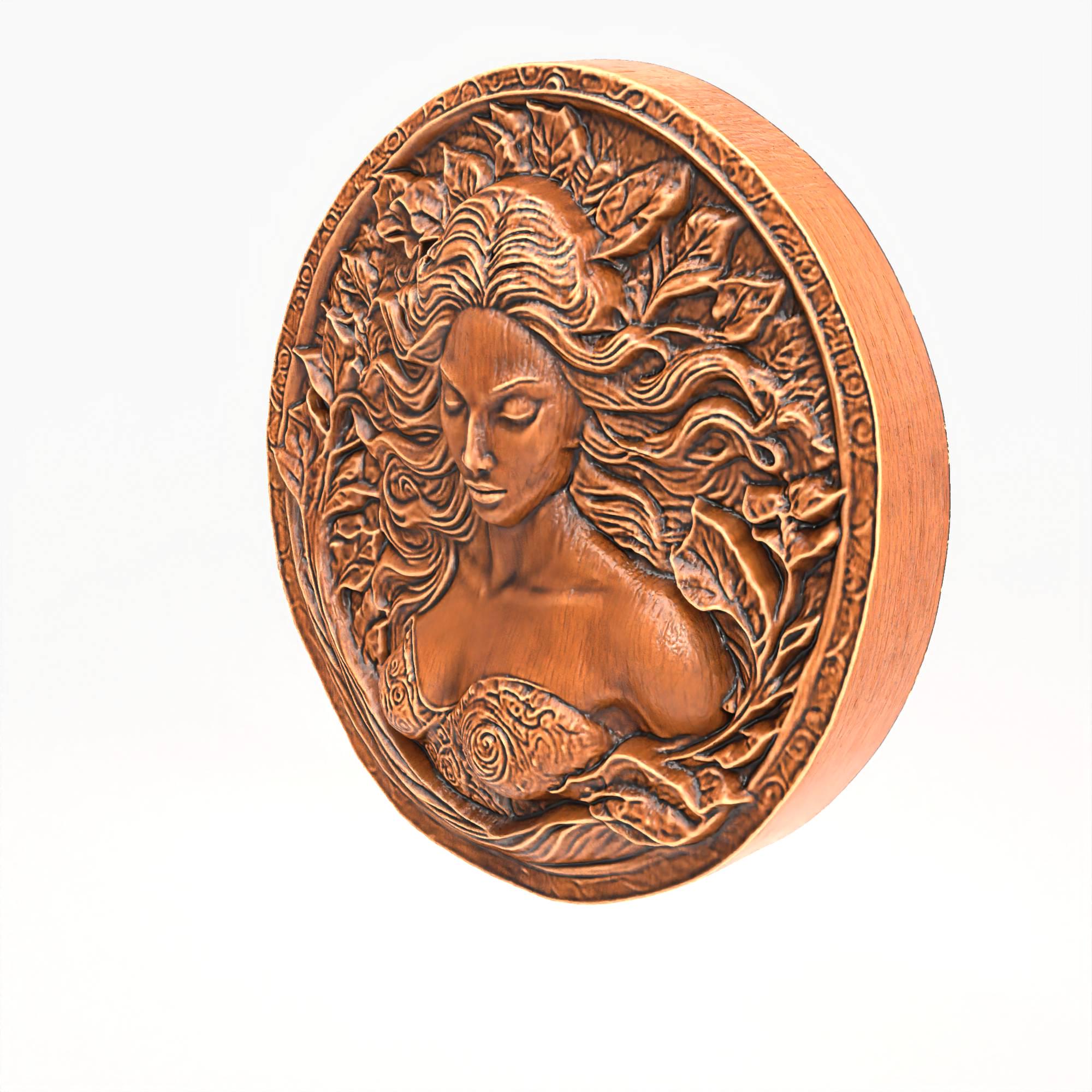 Forest Green Lady Leaf Goddess Woman Round Medallion STL File for CNC ...