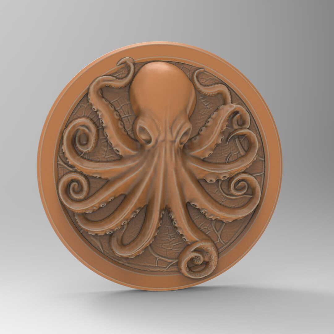 Octopus Coin 3D Model for CNC and 3D Printing Detailed Nautical Plaque ...