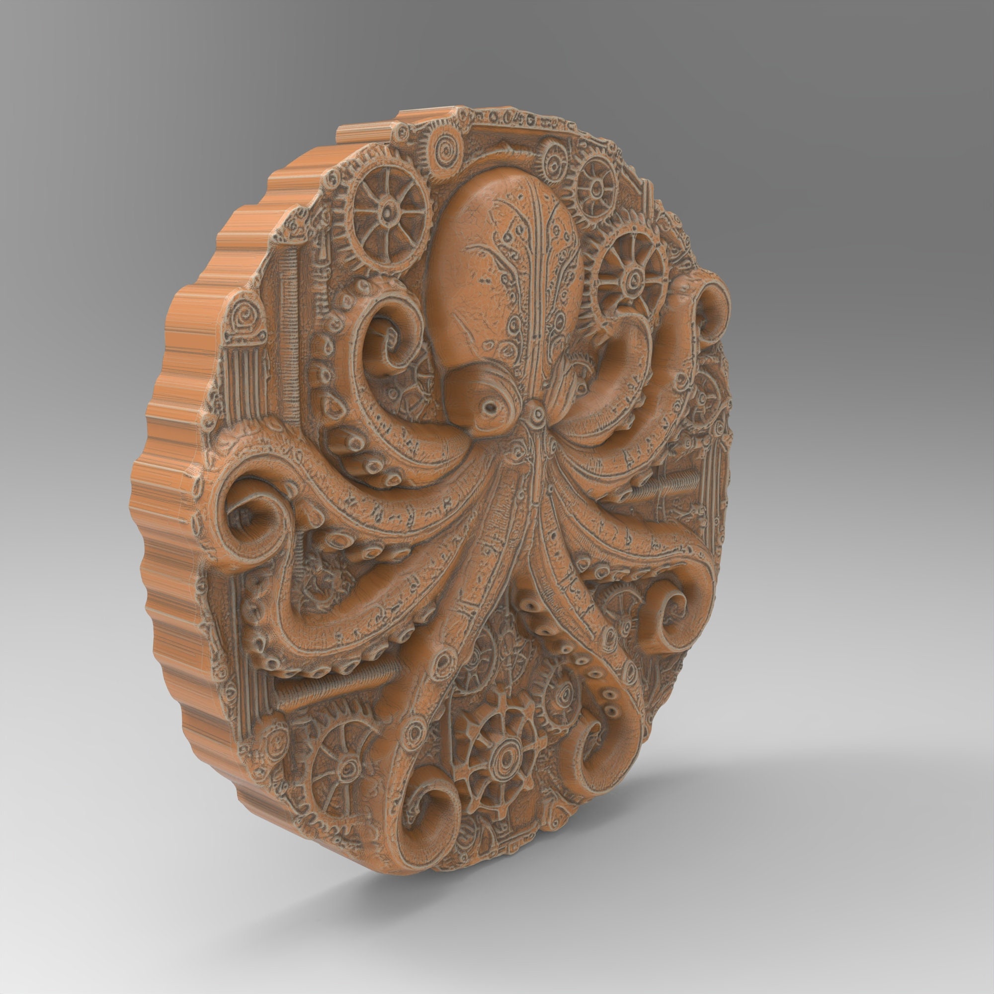 Steampunk Octopus Plaque 3D Model for CNC and 3D Printing - Detailed ...