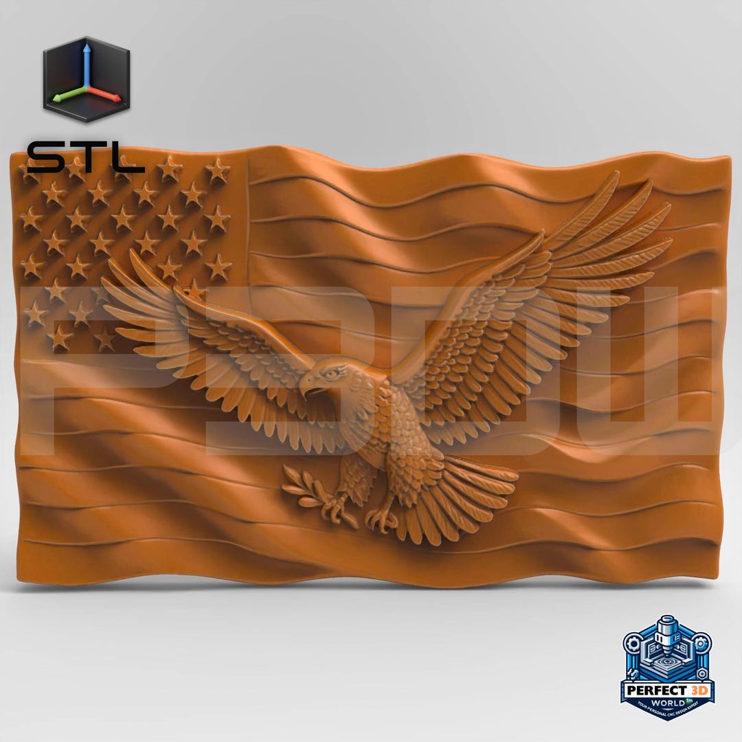 USA Patriotic Flag STL Files Eagle American Plaque Relief Waving Flag ...