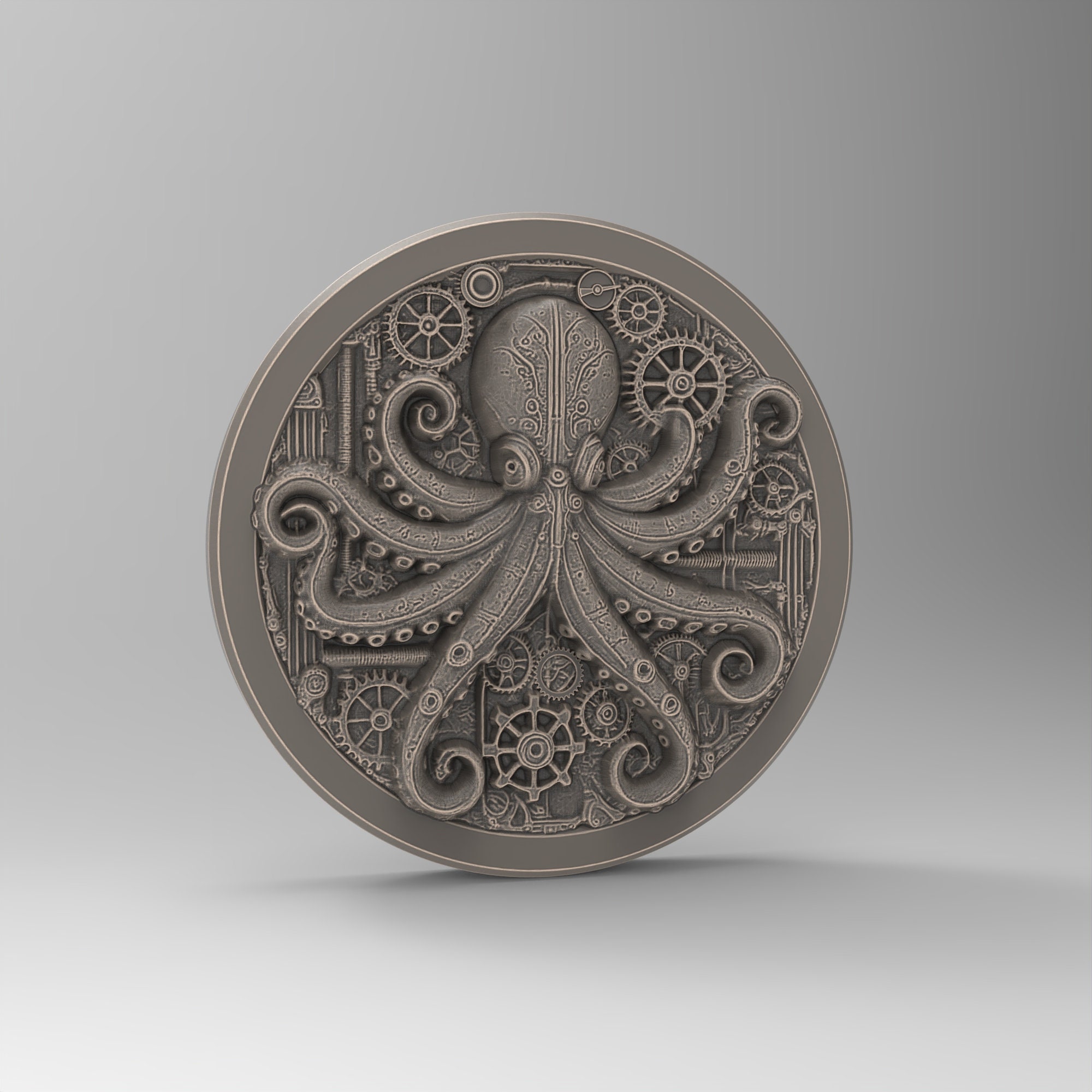 Steampunk Octopus Plaque 3D Model for CNC and 3D Printing - Detailed ...