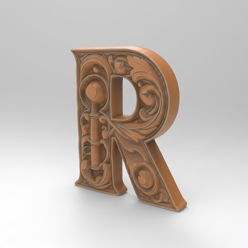 Ornate Letter 'R' 3D Model for CNC and 3D Printing Detailed Decorative ...