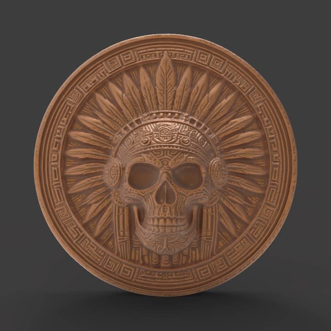 Aztec Skull Chief 3D STL Model for CNC and 3D Printing - High Detail ...
