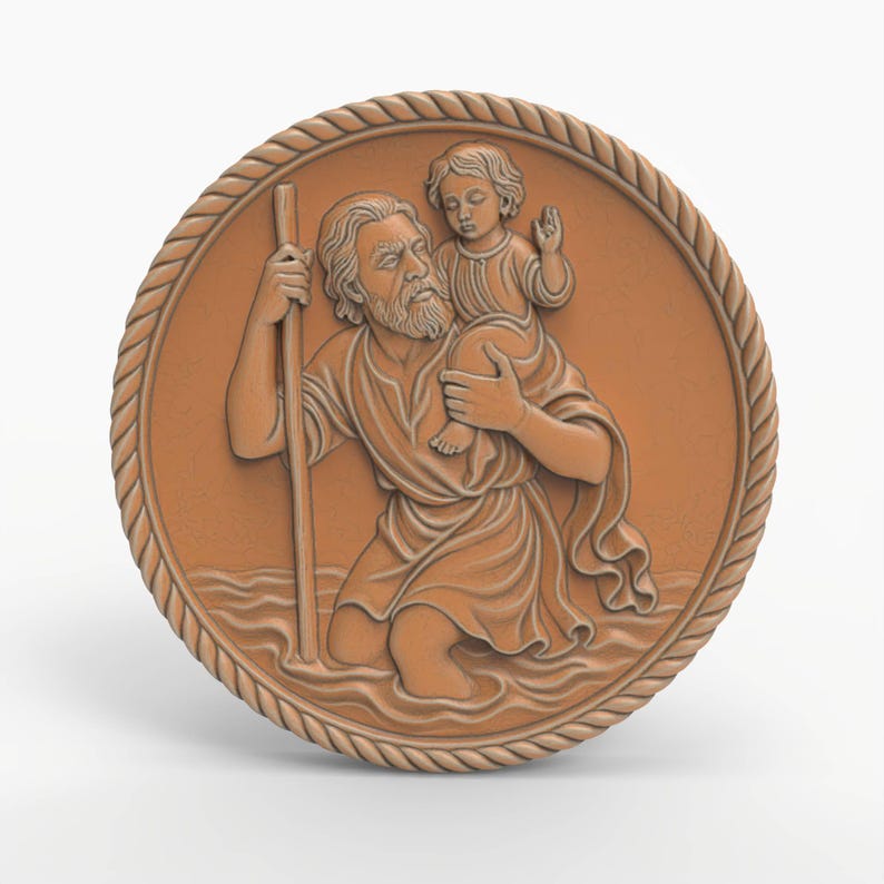 3D STL Model Saint Christopher Medallion – Religious Plaque Relief ...