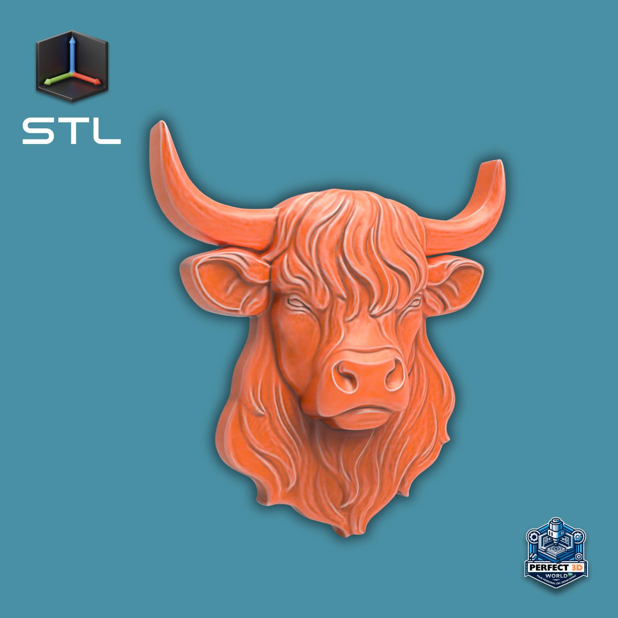 Highland Cow STL File Longhorn Bull Head Farmhouse Relief for CNC 3D ...