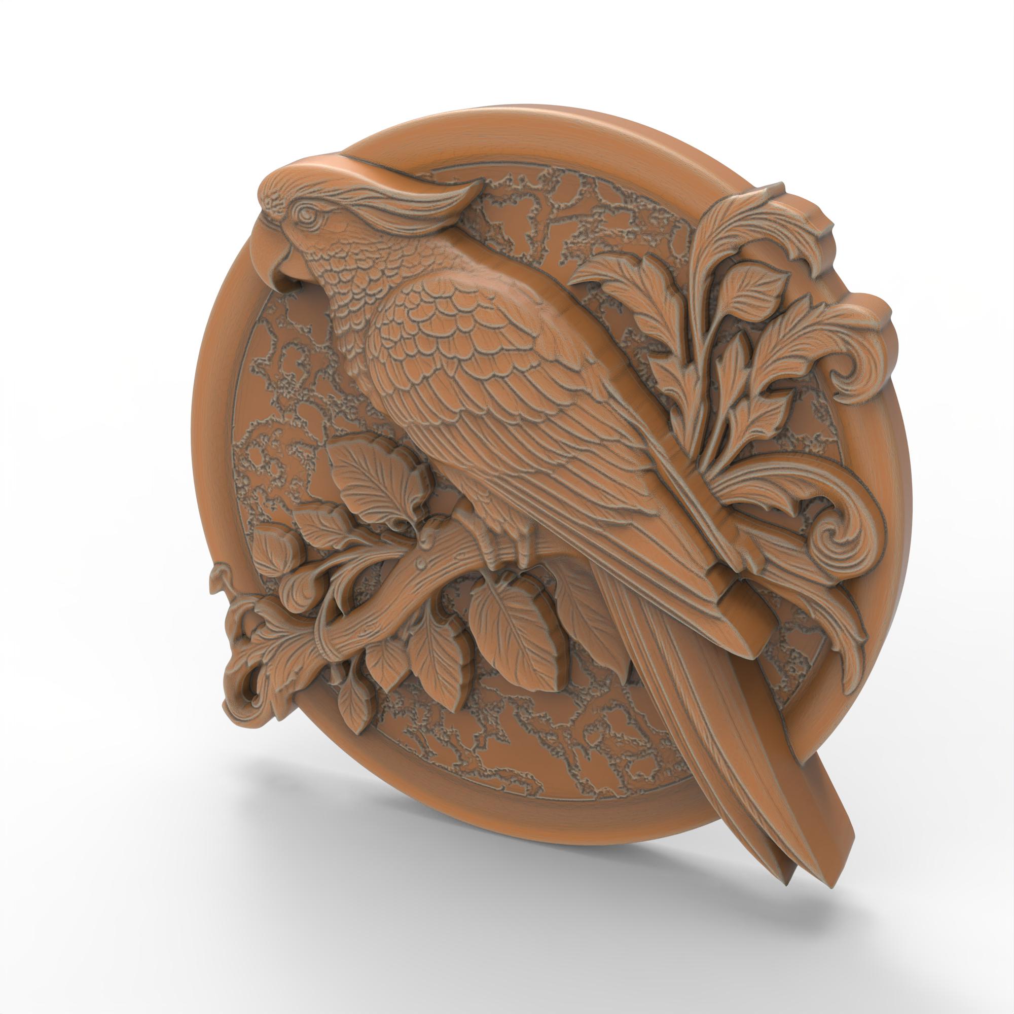 Parrot on Branch Round Base Wall Art Plaque STL File Animal 3D Model ...