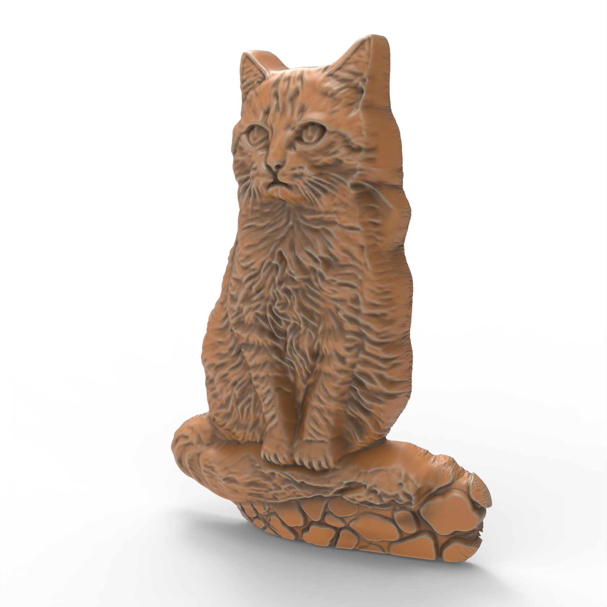 3D Printable Sitting Cat Flat Back STL File for CNC Router 3D Printer ...