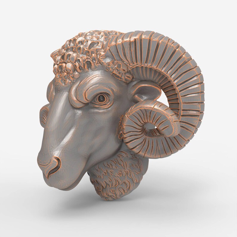 Ram Head STL Aries Sculpture 3D Printable Goat Animal Wall Hanging ...