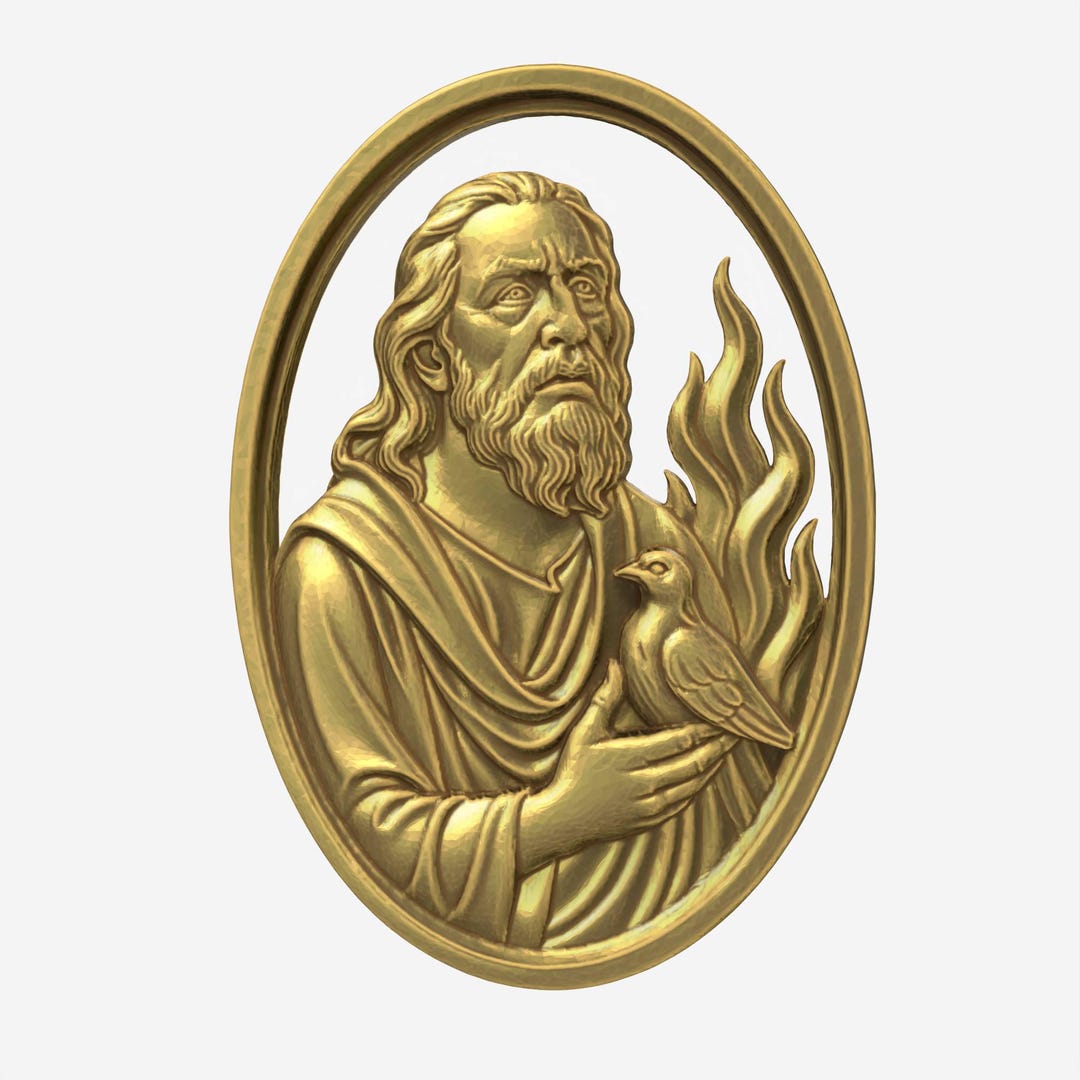 Prophet Elijah With Raven and Flame Oval Medallion STL Relief for CNC ...
