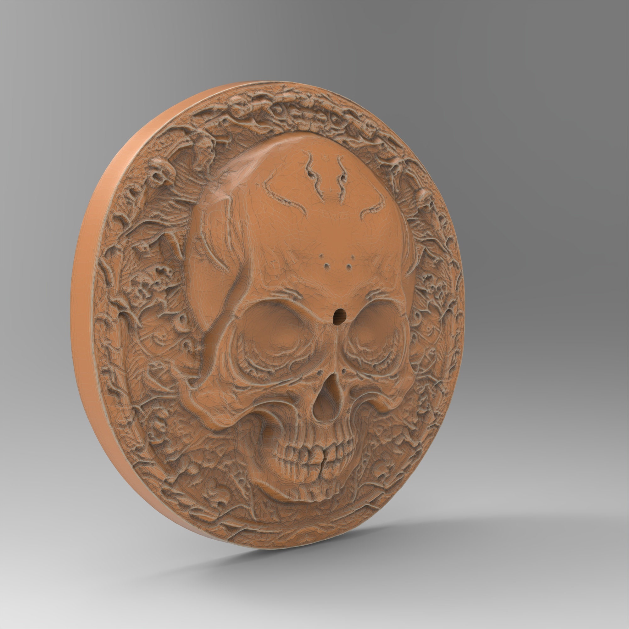 Skull Clock Face STL File for CNC Carving Round Gothic Wall Art Relief ...