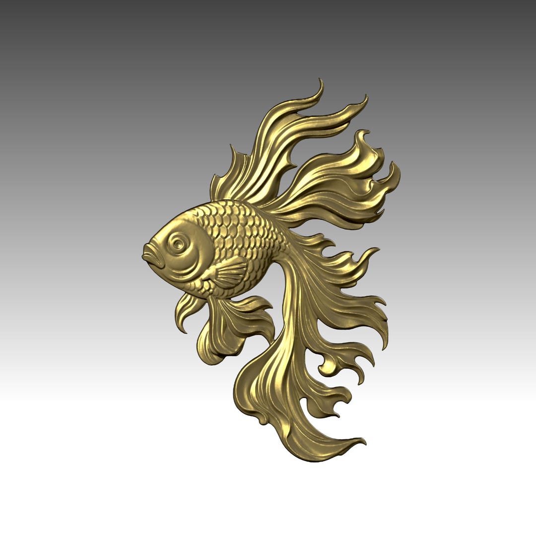 Goldfish STL Model – High-relief 3D Flowing Fin Fish Sculpture for CNC ...