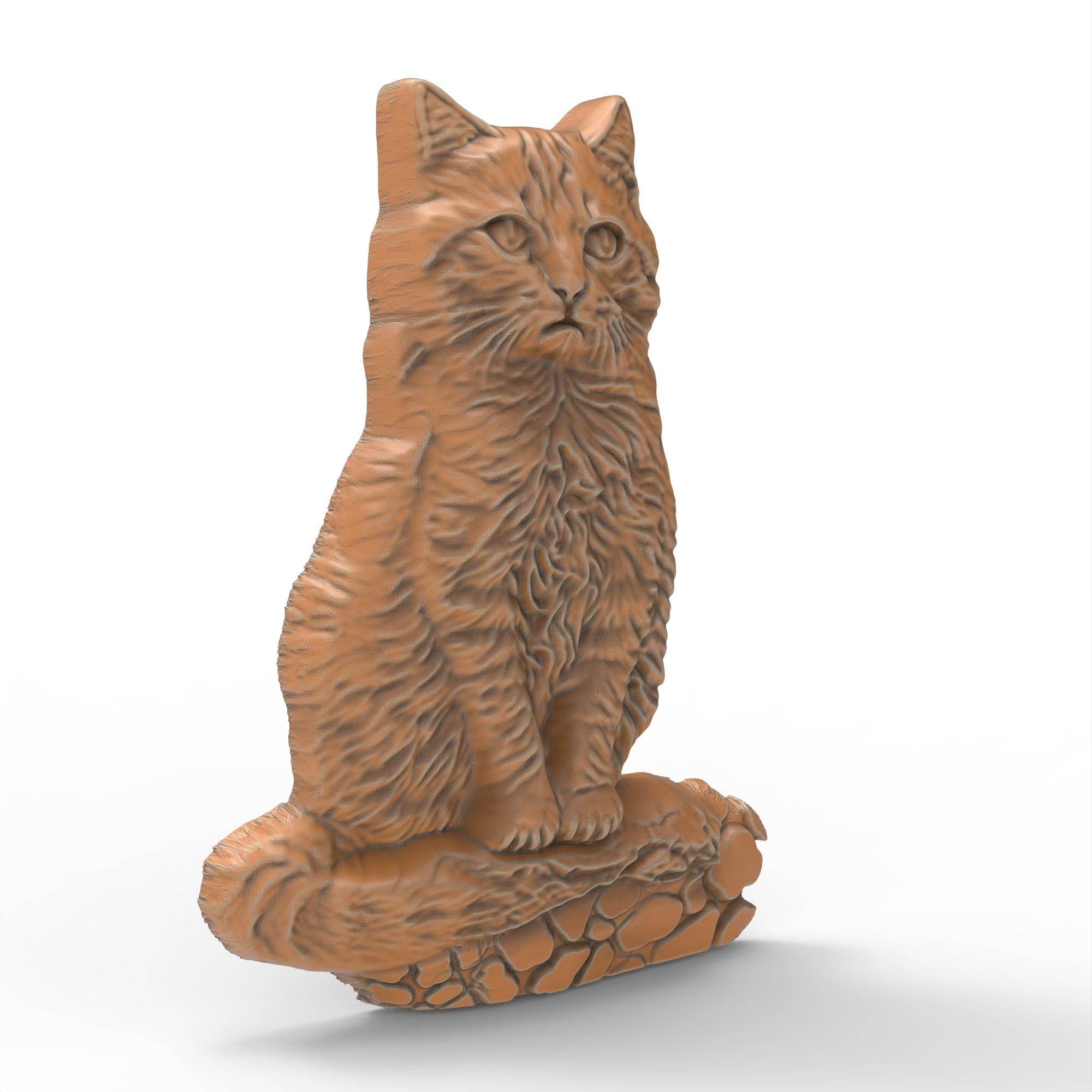 3D Printable Sitting Cat Flat Back STL File for CNC Router 3D Printer ...