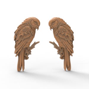 3D Printable Pair Parrot Bird Sculpture Flat Back Statue STL Files for ...