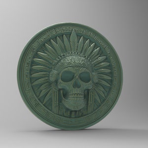 Aztec Skull Chief 3D STL Model for CNC and 3D Printing High Detail ...
