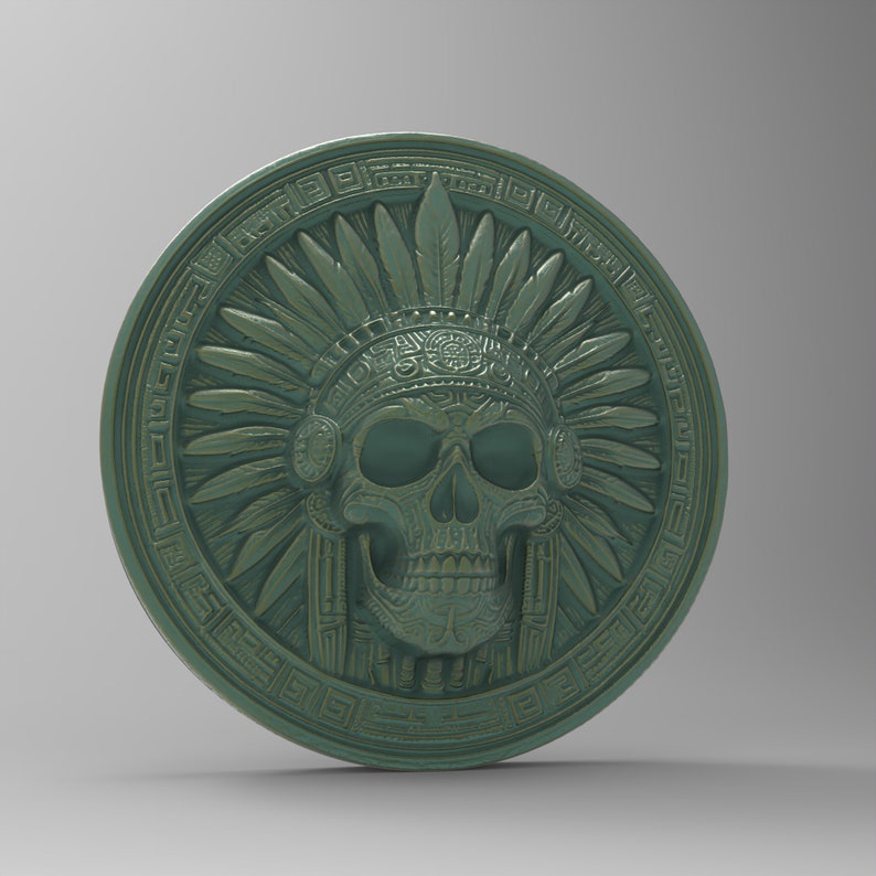 Aztec Skull Chief 3D STL Model for CNC and 3D Printing High Detail ...