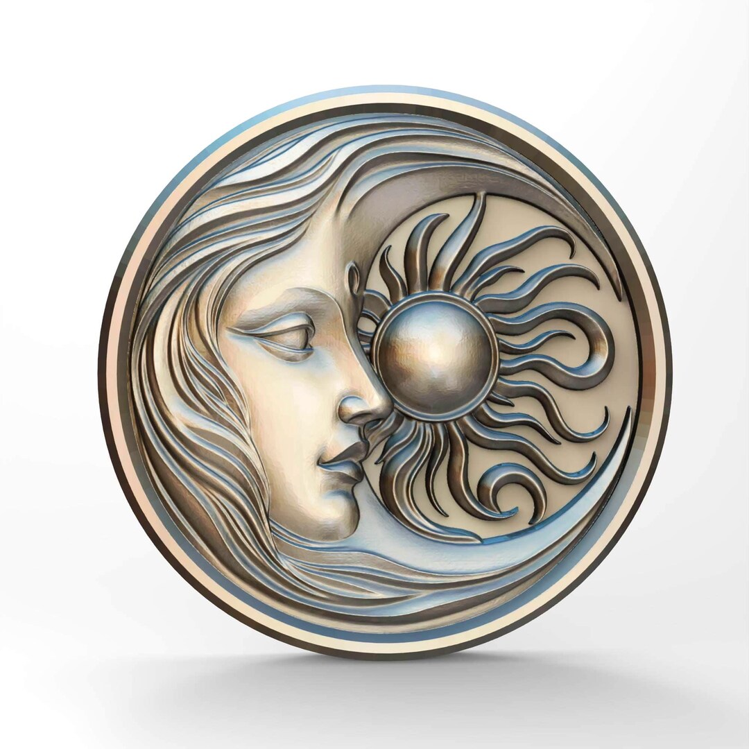3D Printable Sun and Moon Hug Round Medallion Coin Pendant DIY STL ...